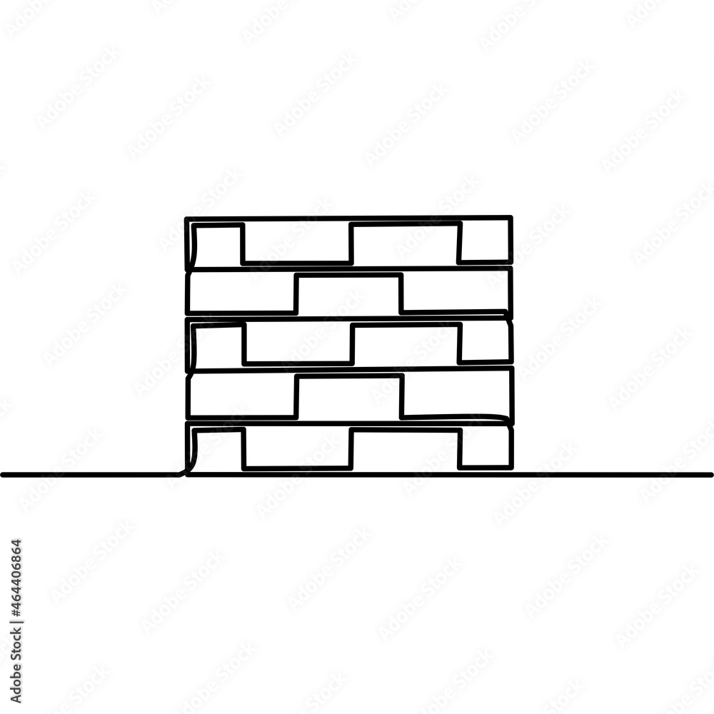 Continuous line drawing of brick wall, object one line, single line art ...