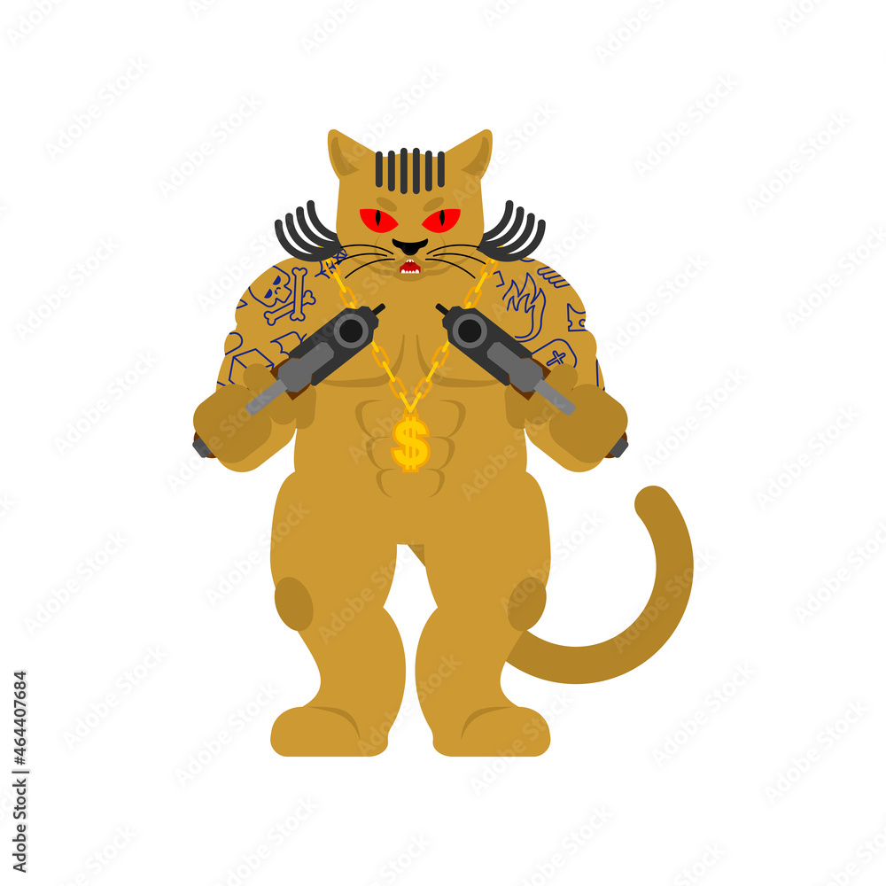 Cat Gangsta isolated. Angry pet bully member of gang of street ...