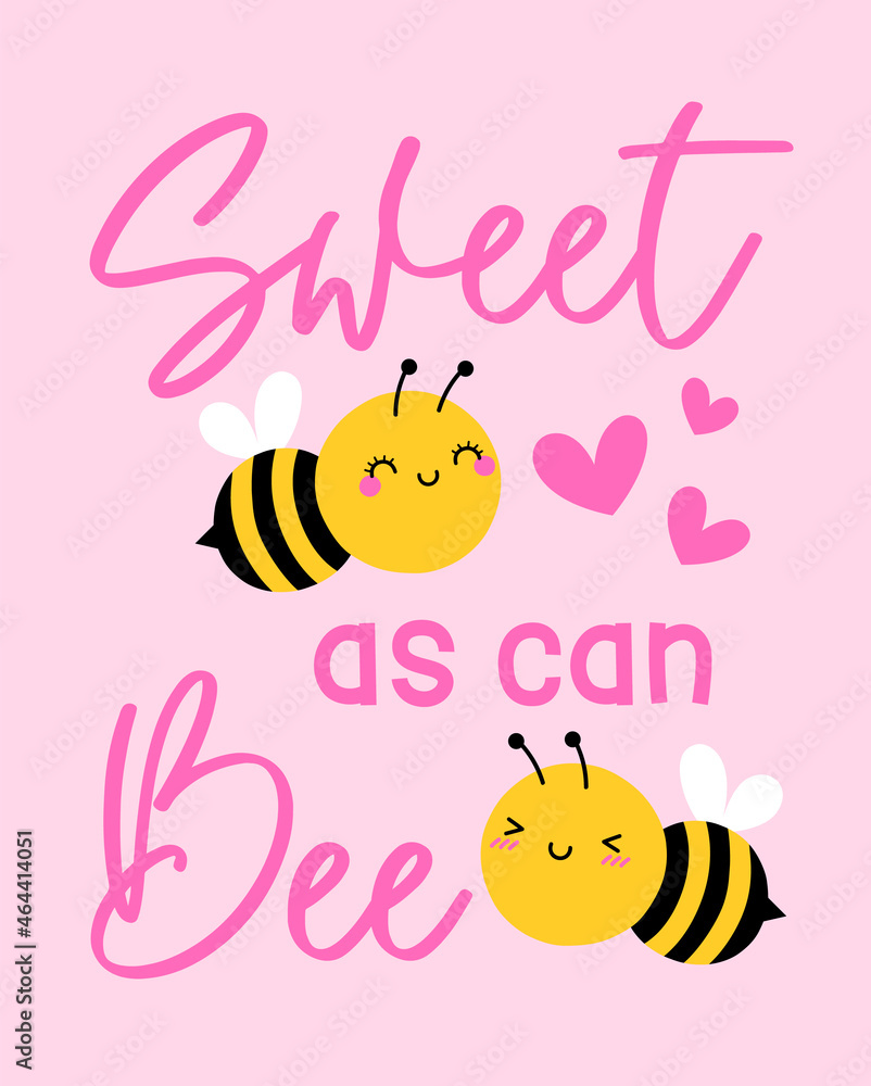 “Sweet as can bee” pun quotes with cute bee couple cartoon for ...