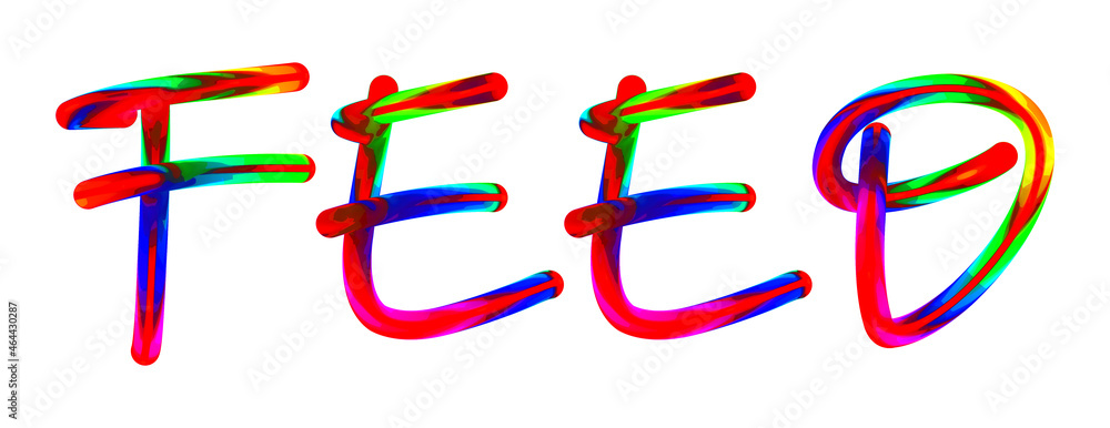 Feed - text written with colorful custom font on white background ...