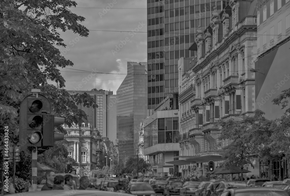 Pedestrian zone with shops, restaurants, city hall and historic ...
