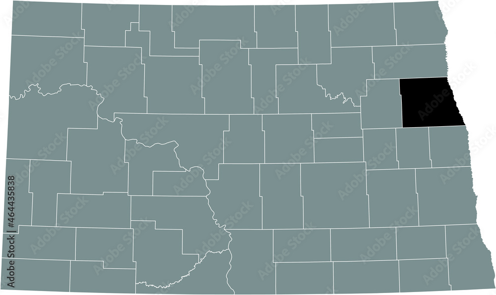 Black highlighted location map of the Grand Forks County inside gray ...