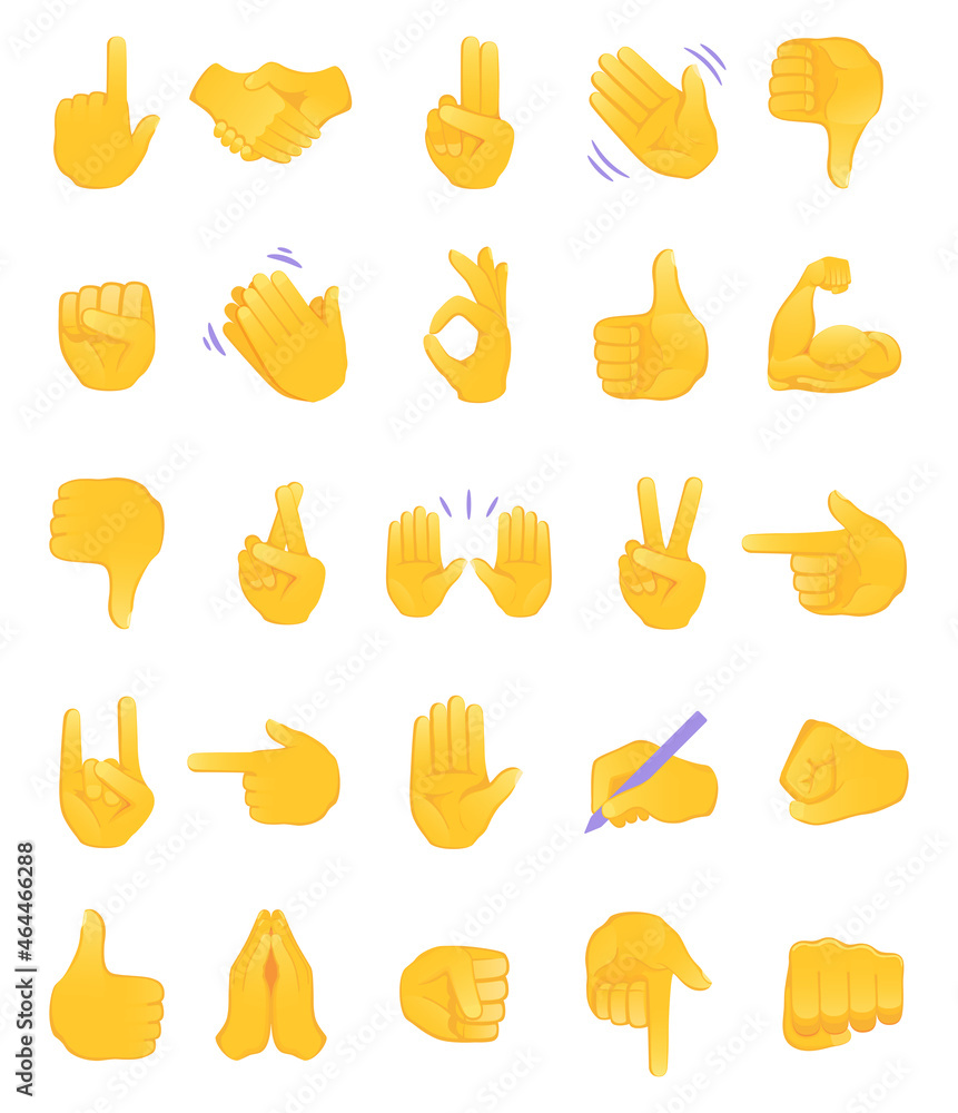 Hand gesture emojis icons collection. Handshake, biceps, applause ...