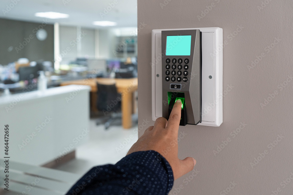 Finger scan on Finger scanner machine Security concept and safety ...