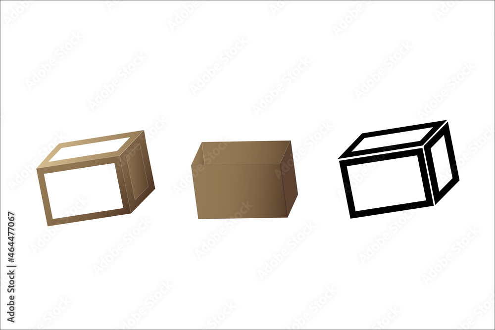 Three boxes isolated on white background. A vector icon or logo that ...