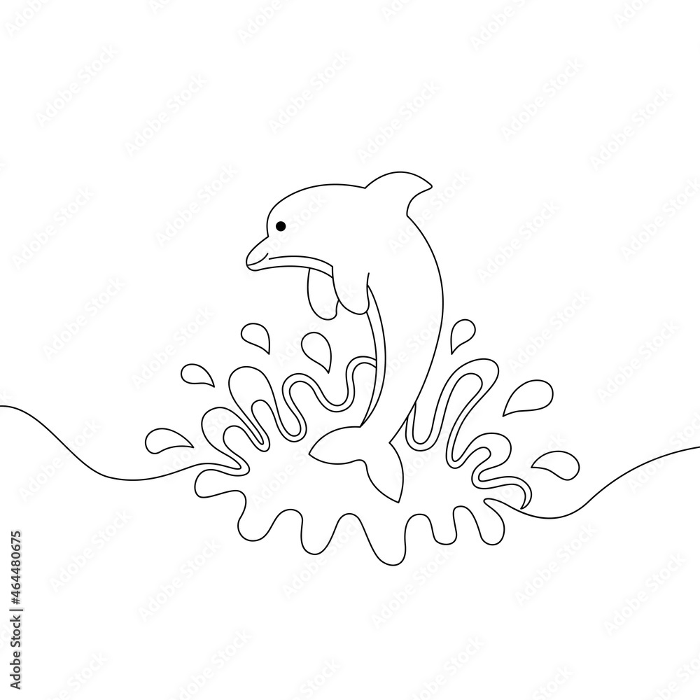 Dolphin drawing vector, continuous single one line art style isolated ...