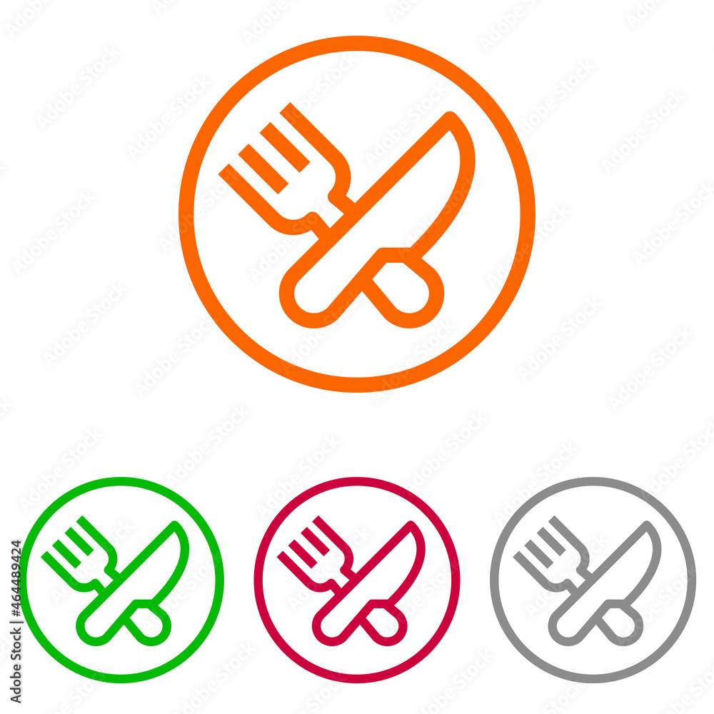 Cubiertos en circunferencia. Logotipo con silueta de tenedor y cuchillo ...