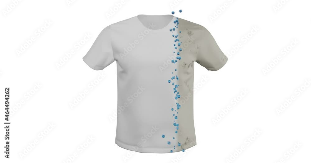 3d render stylized animation of cleaning white T-shirt fabric from dirt ...