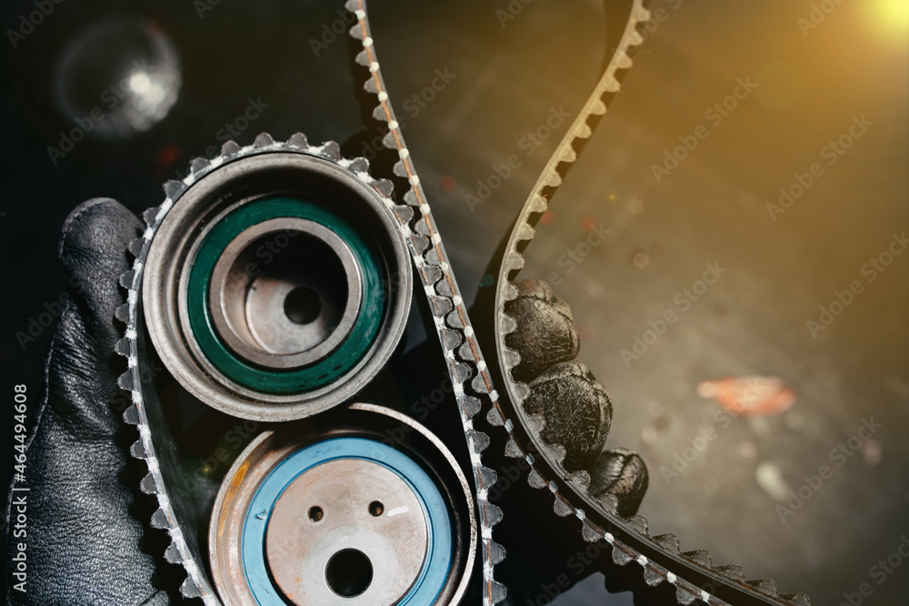 timing belt and tension rollers of the gas distribution system of the ...