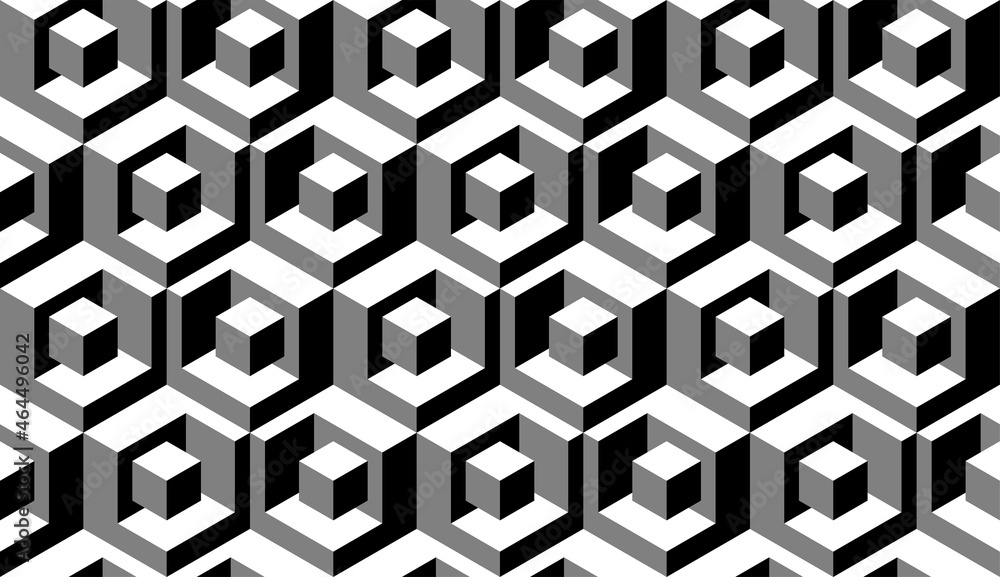 Seamless vector 3D pattern with optical illusions. Cubes. Op Art ...