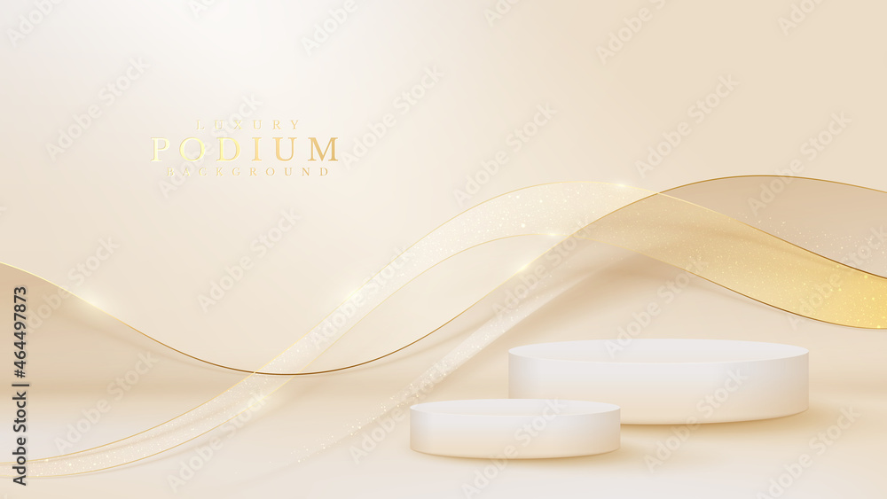 Cream color podium with golden curve line elements, Luxury banner ...