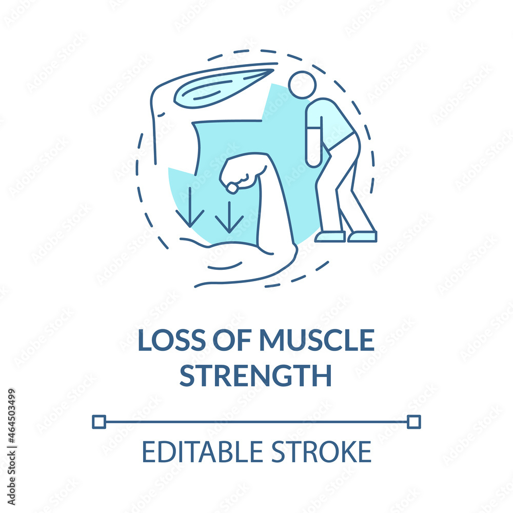 Loss of the muscle strenght blue concept icon. Muscular weakness ...