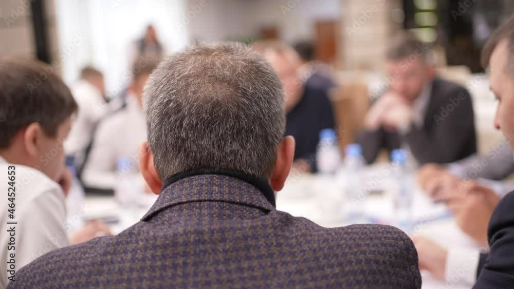 Business people speaker at negotiating meeting seminar table office ...