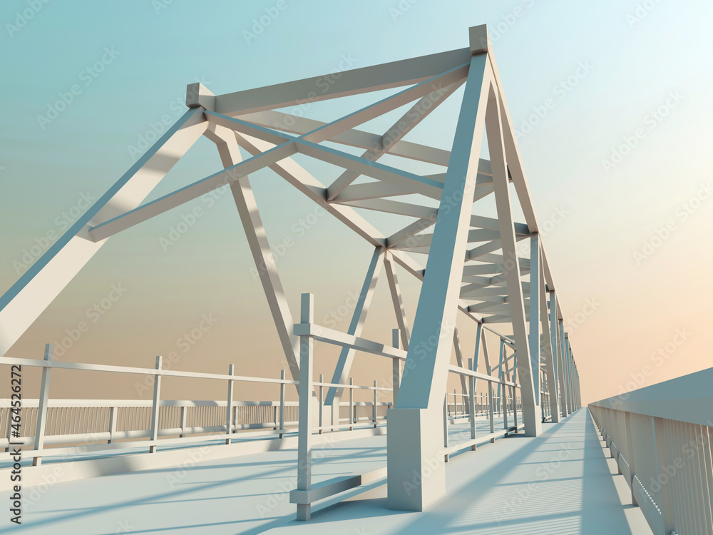Modern truss bridge model under evening sky, perspective view, 3d Stock ...
