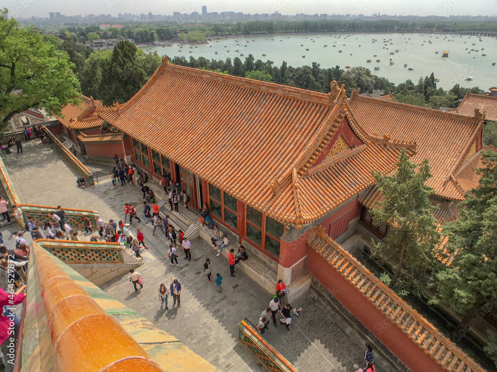 Chinese archways, pagodas, temples and palaces with heaven sky clouds ...