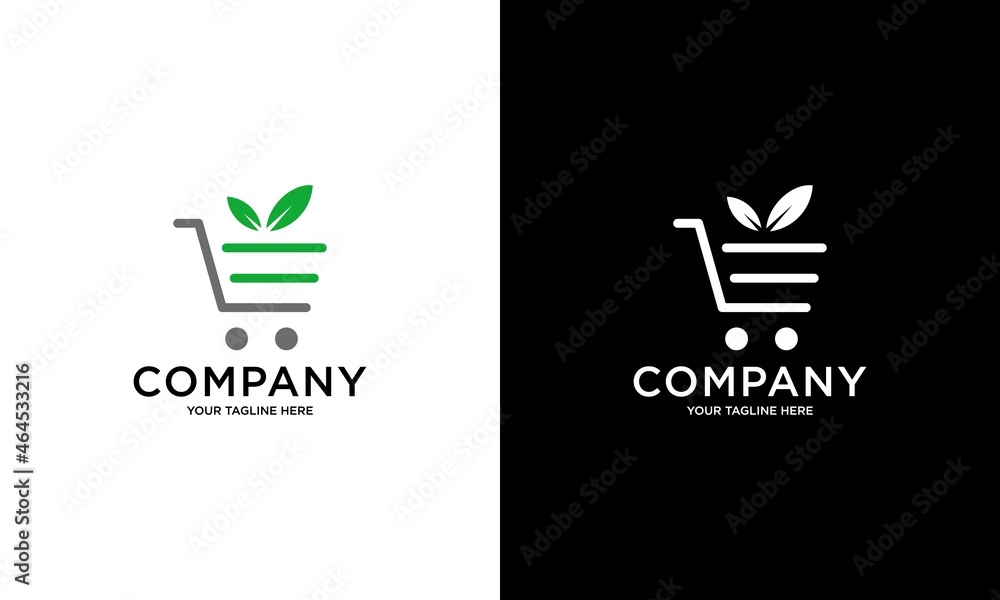 Green leaf shopping cart logo design inspiration. Shopping cart and ...
