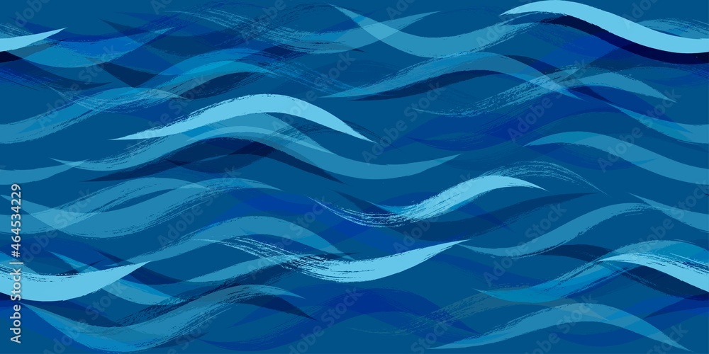 Seamless Wave Pattern, Hand drawn water sea vector background ...