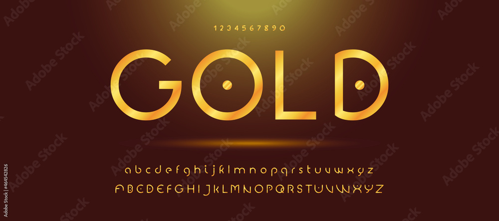 Gold font and alphabet vector, Golden typeface letter and number design ...