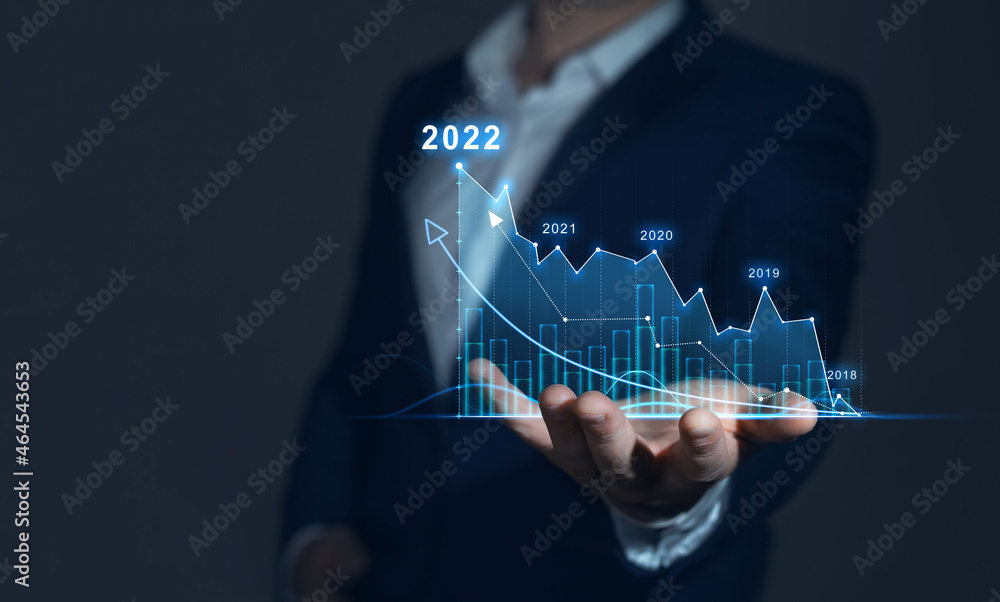 Businessman draw growth chart with future growth corporation from ...