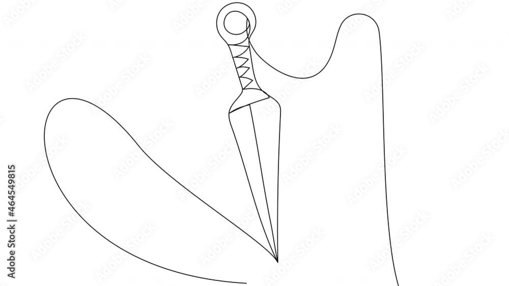Self-drawing a stiletto one line. Animation of a throwing knife on a ...