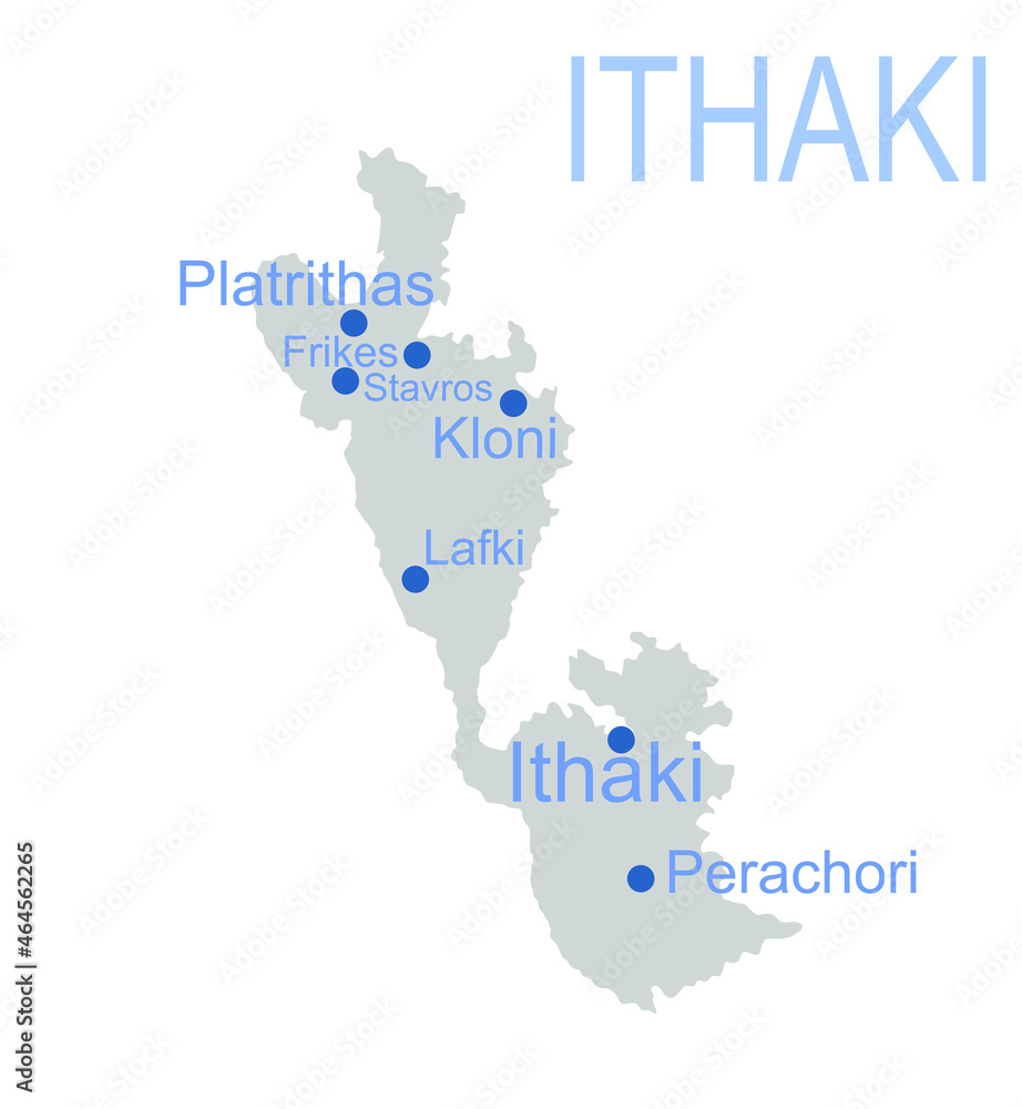 Ithaca island in Greece vector map silhouette illustration isolated on ...