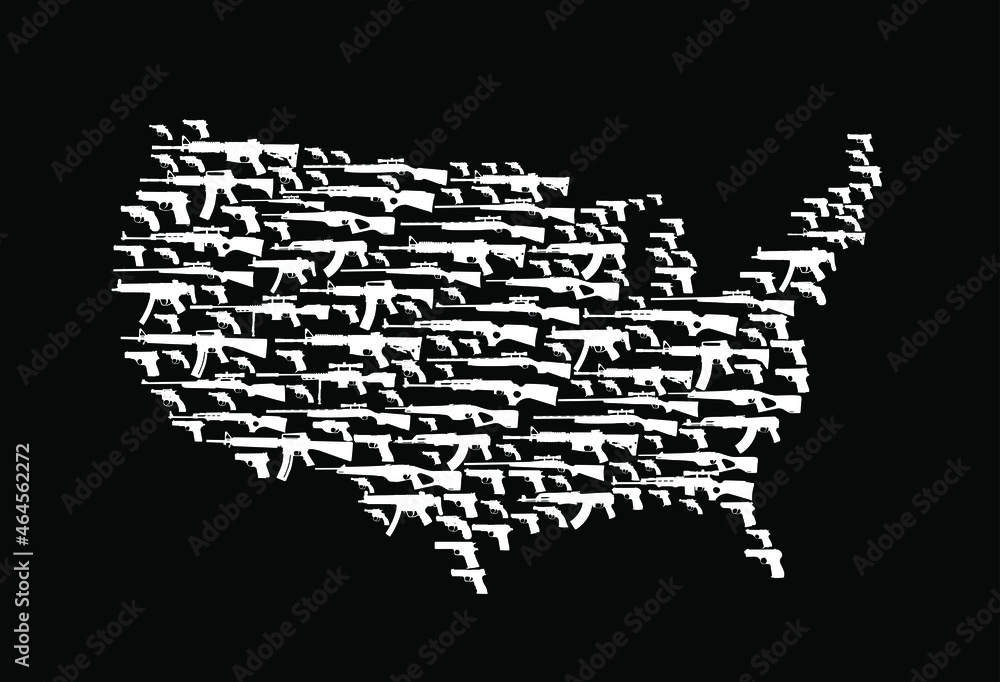 Set of rifles and guns over United States of America map vector ...