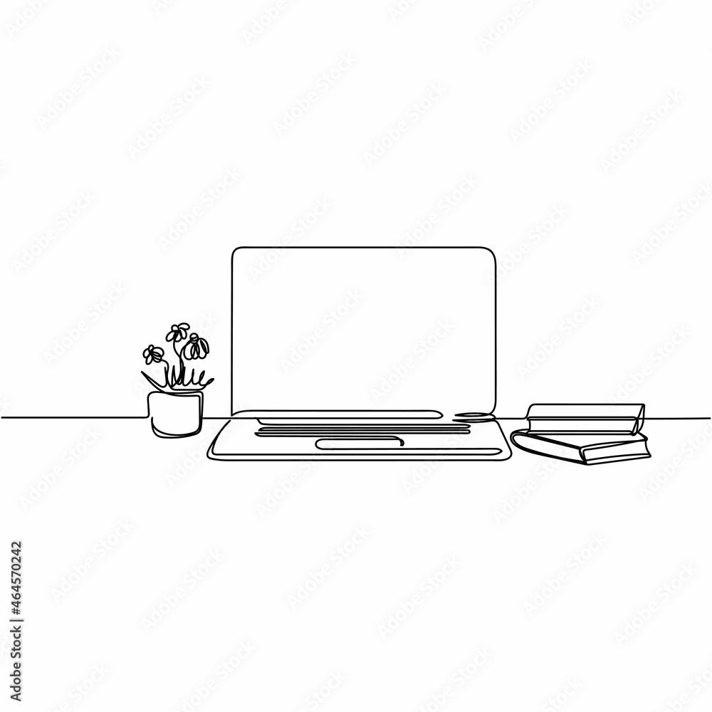 Vector continuous one single line drawing icon of screen laptop and ...