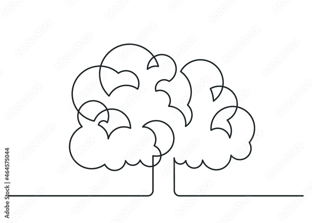 Continuous line drawing of tree in brain shape. Brain tree on white ...