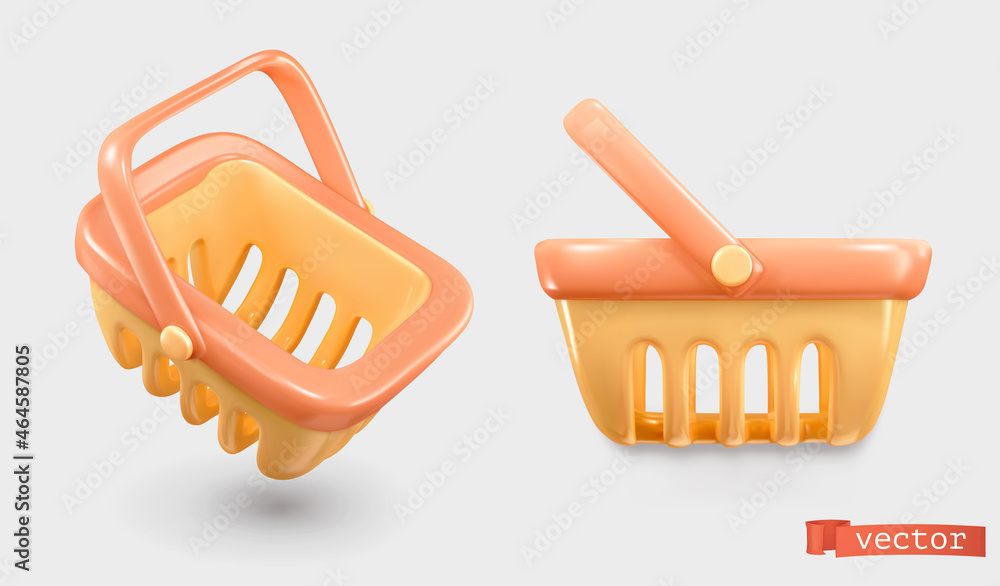 Shopping basket. 3d realistic render vector icon Stock Vector | Adobe Stock