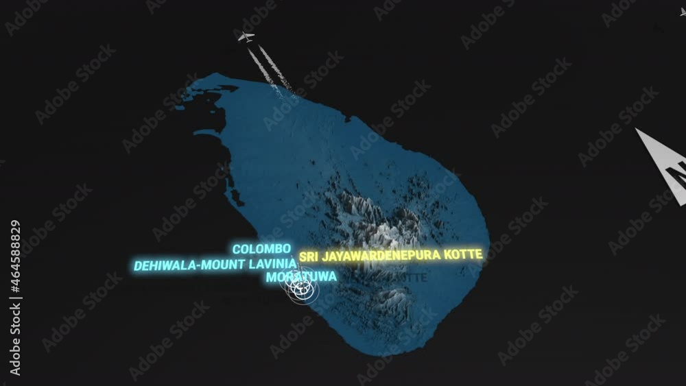 Seamless looping animation of the 3d terrain map at nighttime of Sri ...
