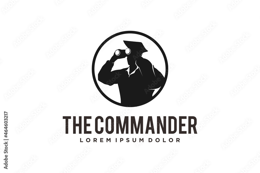 Silhouette of Military Lieutenant, British Navy Captain with Monocular ...