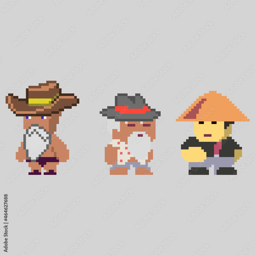 Set of pixel men characters in art style Stock Vector | Adobe Stock