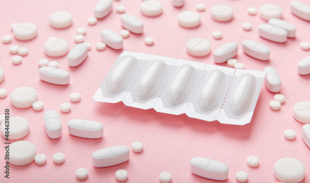 Concept banner of Gynecology, woman health. Vaginal suppositories and ...