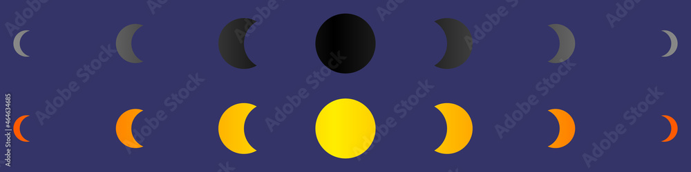 Moon and sun phases vector set. Moon phases icons. Sun phases icons ...
