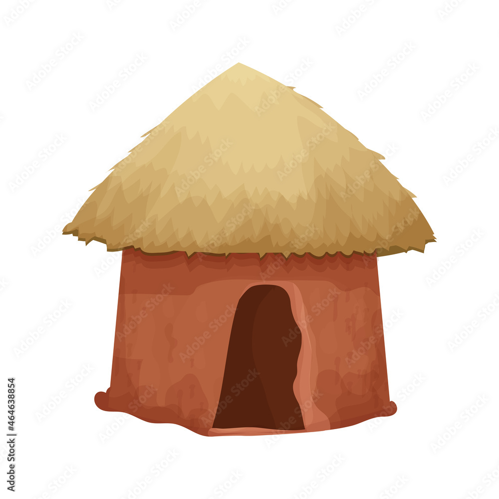 African hut with straw roof and clay wall house in cartoon style ...