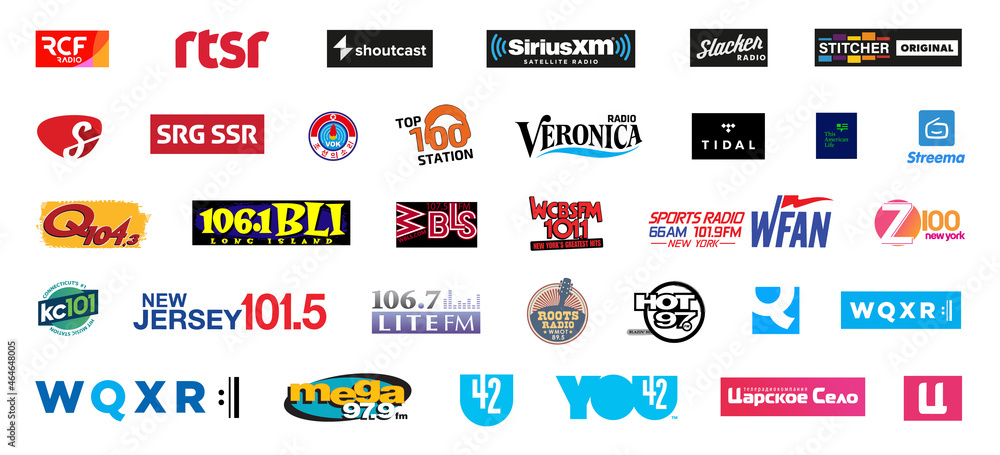 Radio stations, logos of famous radio stations, brands of radio ...
