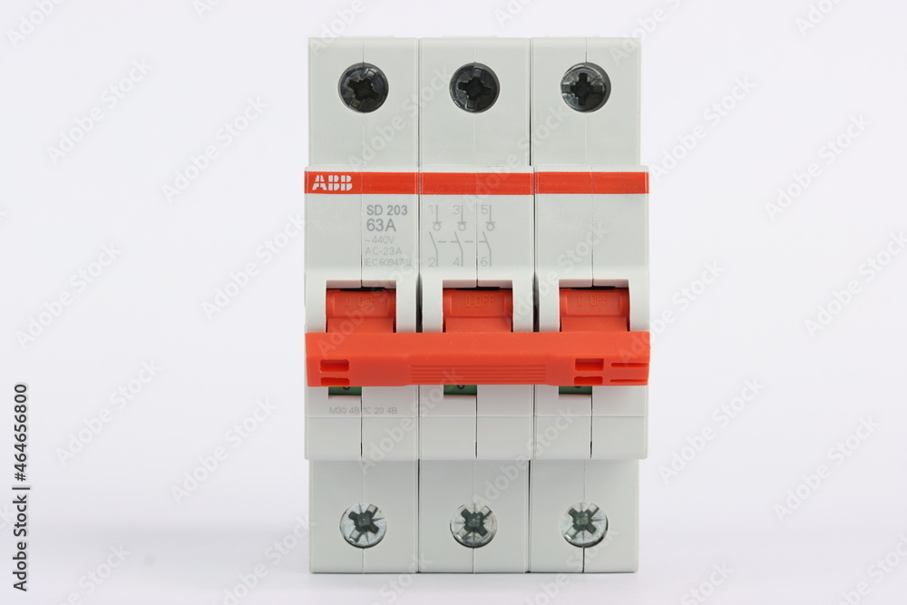 Modular switch ABB 3-pole SD203/63 lever red with din rail mounting ...