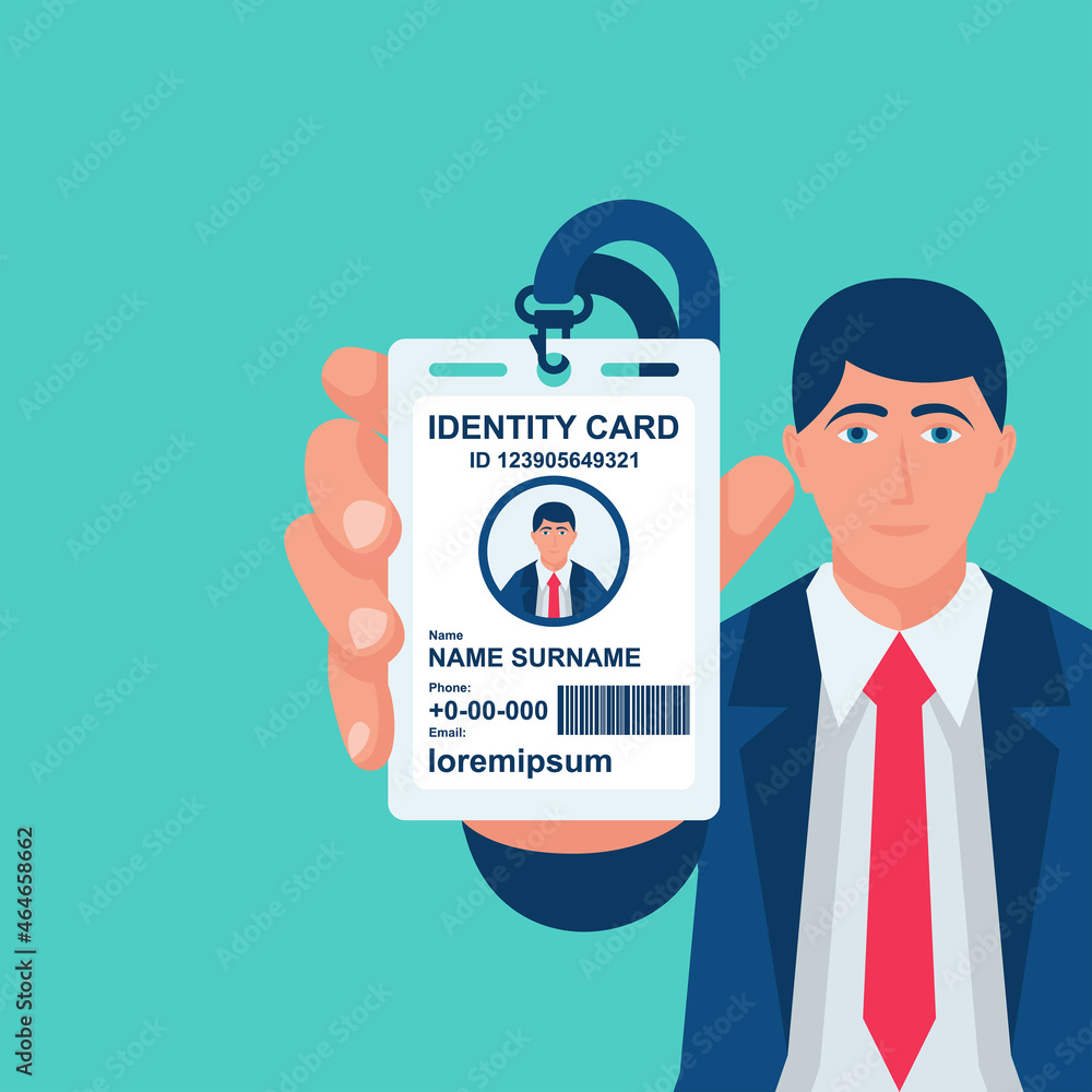 Male businessman show identification card in hand. With permit. ID Card ...