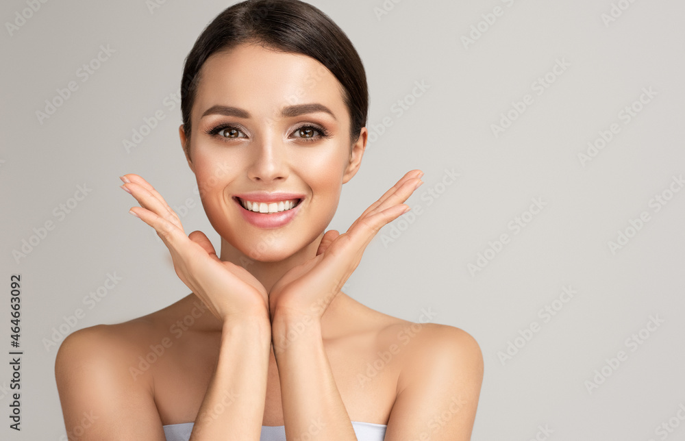 Beautiful young woman with clean fresh skin on face . Girl facial ...