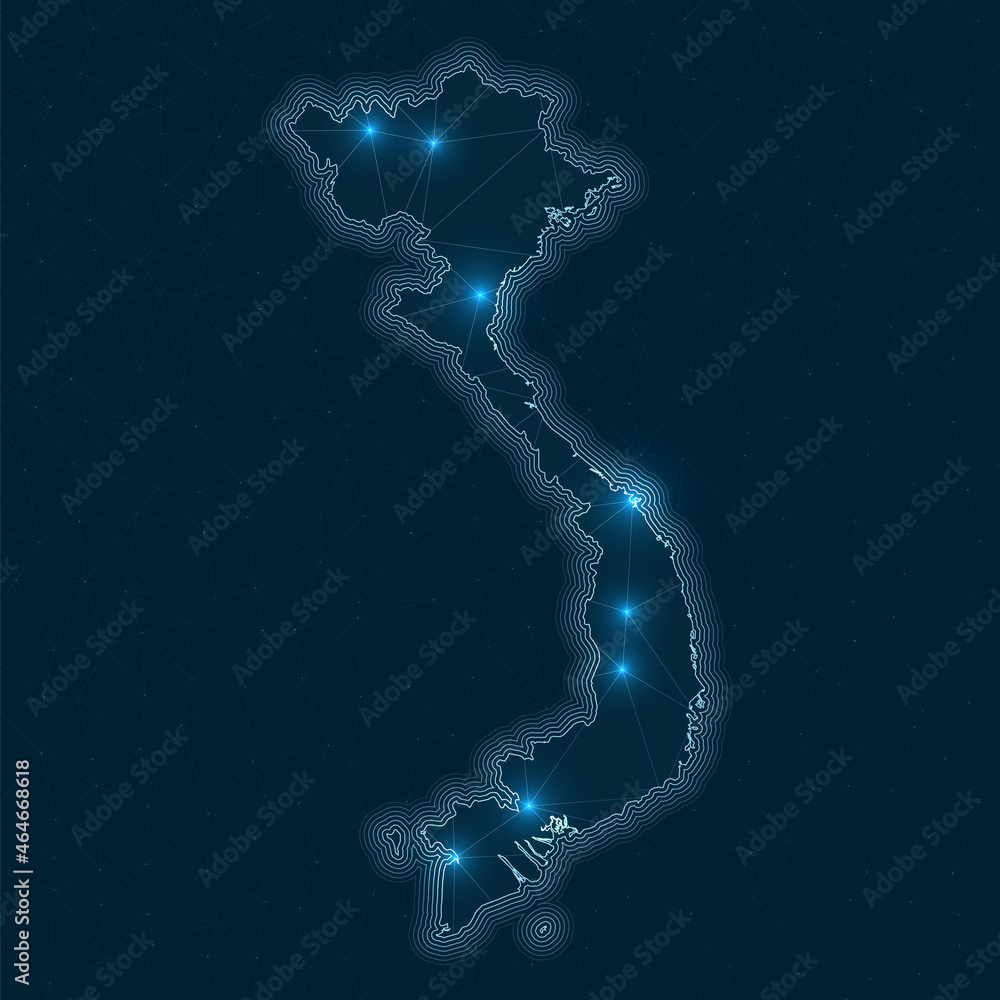 Vietnam network map. Abstract geometric map of the country. Digital ...