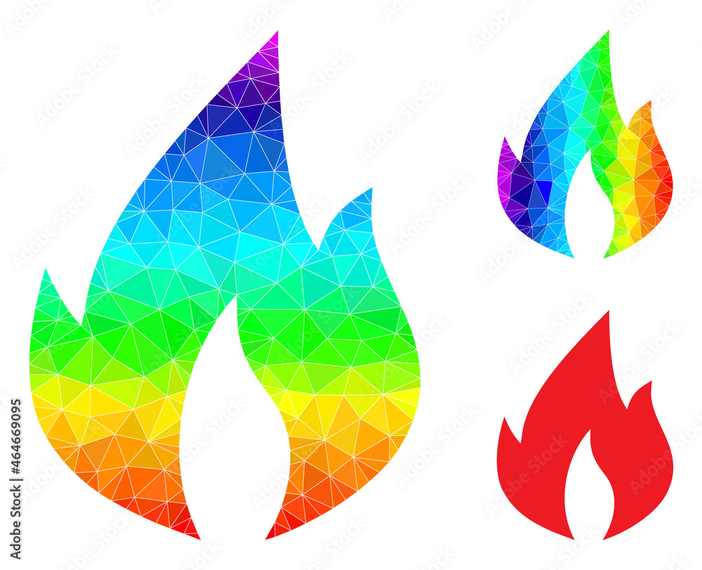 Low-poly fire flame icon with rainbow colorful. Spectral colorful ...