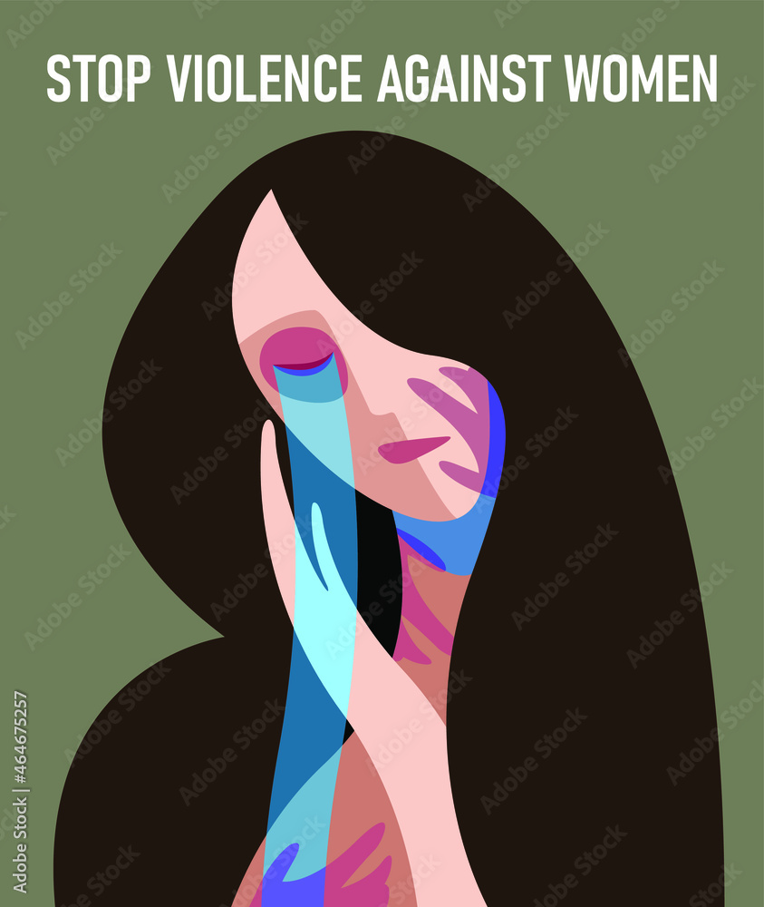 vector social poster of domestic violence victim. a crying woman with ...