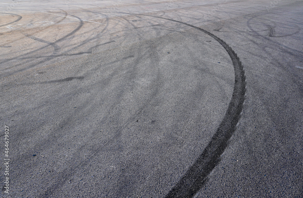 Aerial top view abstract texture and background of car tire drift skid ...