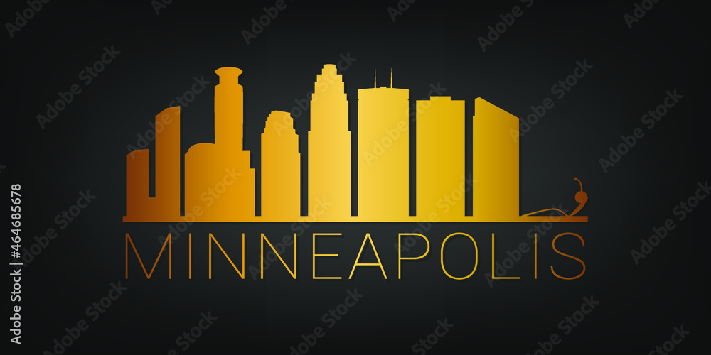 Minneapolis, MN, USA Gold Skyline City Silhouette Vector. Golden Design ...