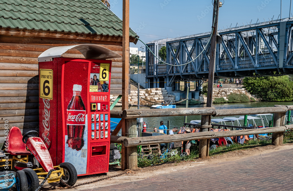 Coca Cola vending machine at Yarkon river in Tel Aviv, Israel. Stock ...