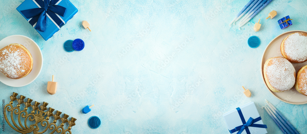 Festive banner design for jewish holiday Hanukkah with traditional ...