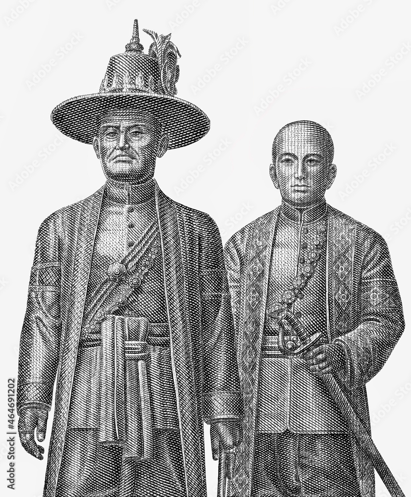 The monument of King Rama I at the Kaenchan Hill in Ratchaburi and the ...