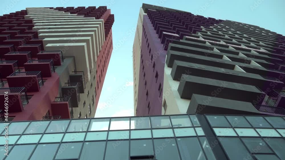 Newly built modern facade of a residential building. The exterior of a ...