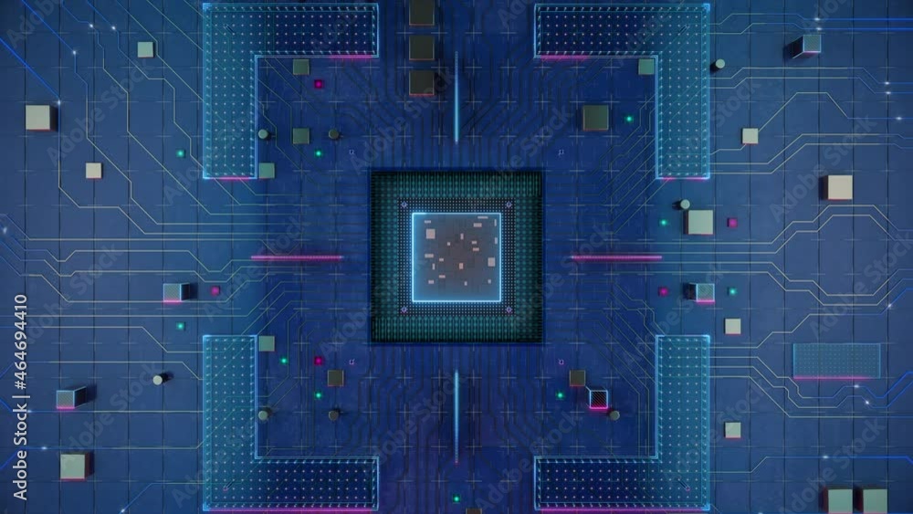 CPU computing visualization. Digital Lines Move Data. Visualization of ...