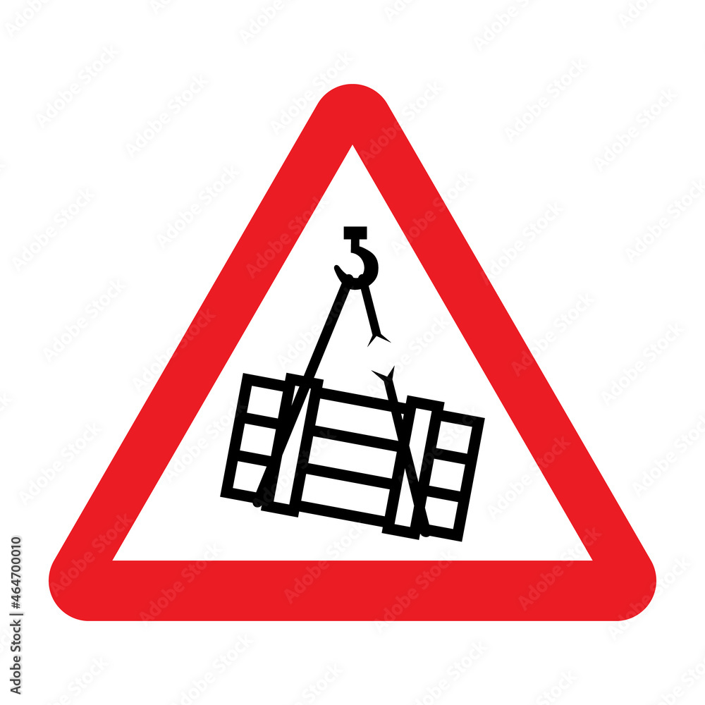 Suspended load warning sign. Vector illustration of red triangle sign ...